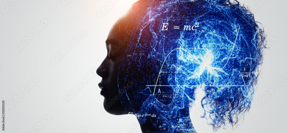 Profile of woman and science technology concept. Artificial ...