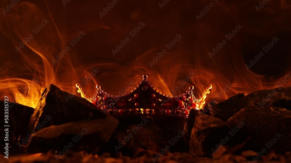 Golden crown on fire. Fantastic and fabulous composition on dark ...