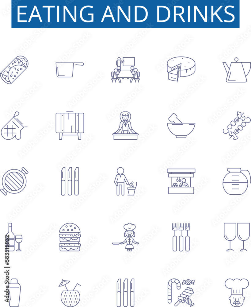 Eating and drinks line icons signs set. Design collection of Eating ...