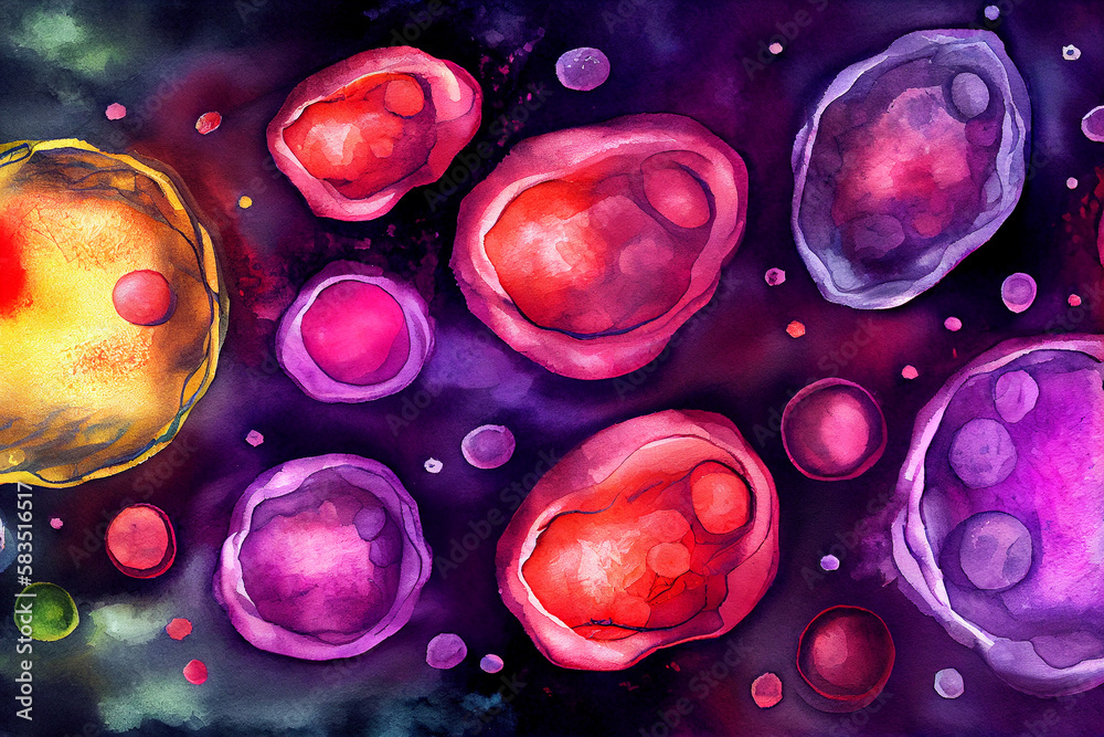 Photo & Art Print Human cells under microscope, generative ai ...