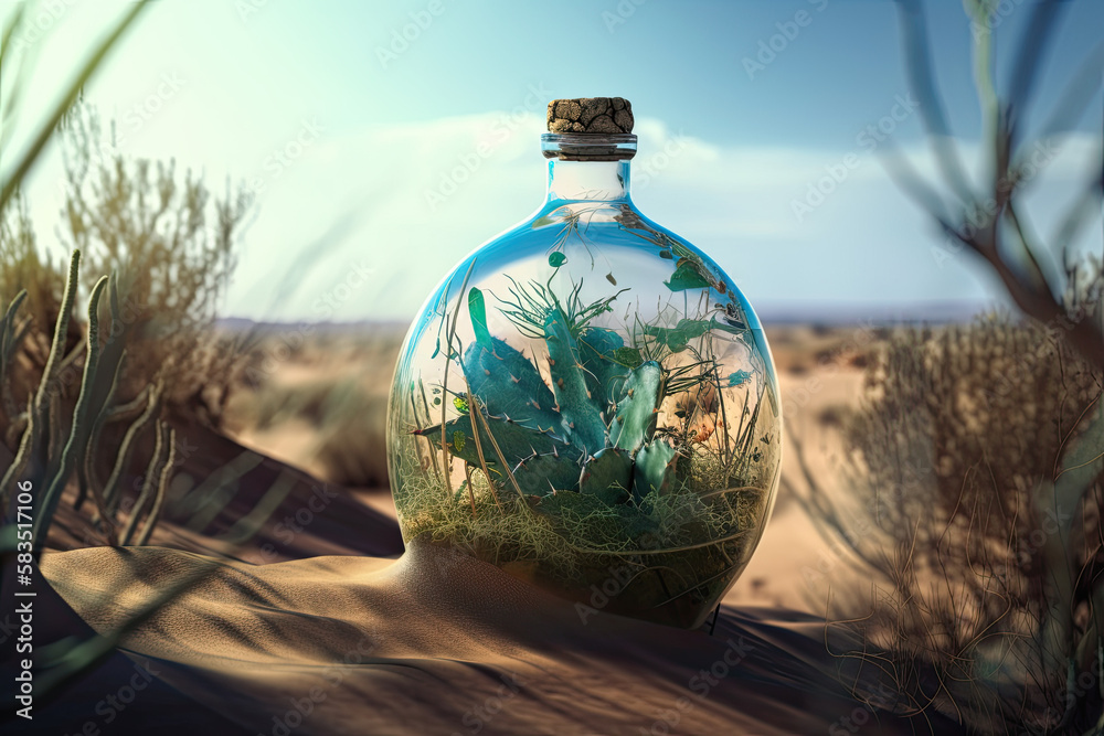 biosphere with rich green plant vegetation inside of a closed glas ...