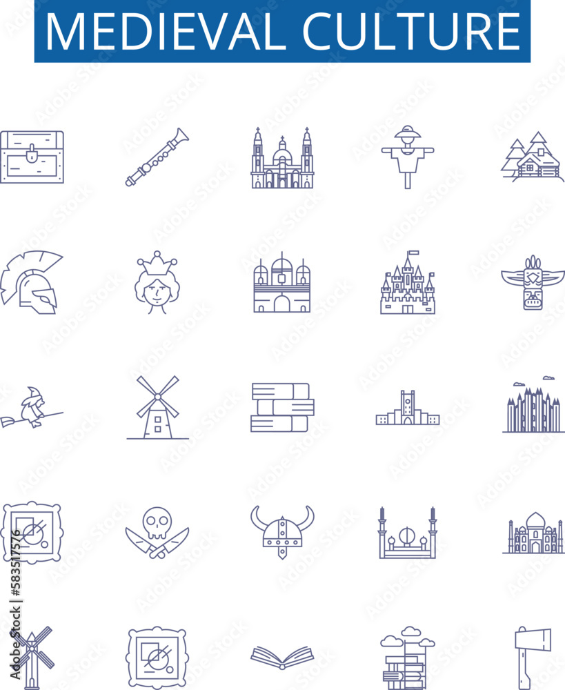 Medieval culture line icons signs set. Design collection of Knights ...