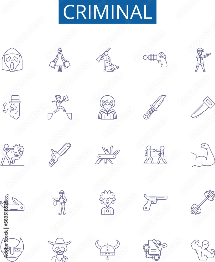 Criminal line icons signs set. Design collection of Lawbreaker, felon ...