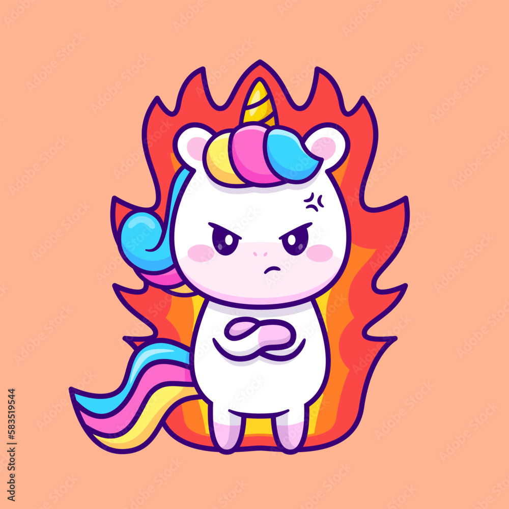 Cute Unicorn Angry Cartoon Vector Icon Illustration. Animal Nature Icon ...