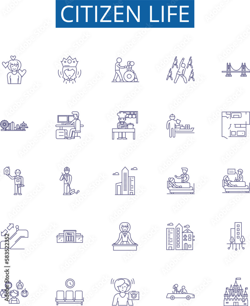 Citizen life line icons signs set. Design collection of Citizen, life ...