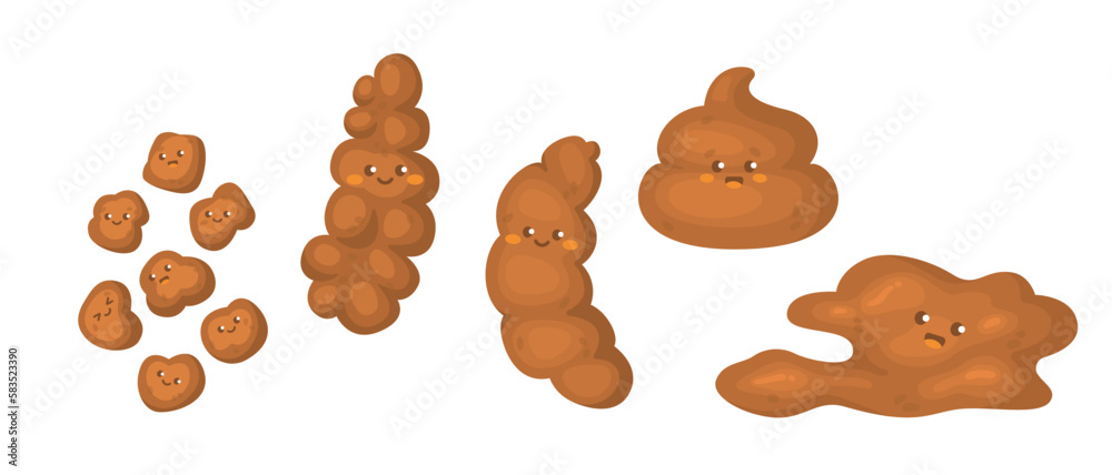 Poster Poop excrement for bristol scale chart. Cute poop characters ...