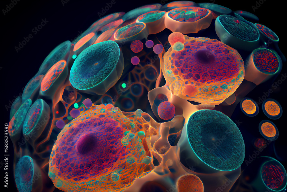 Human cells under microscope, generative ai illustration Stock ...