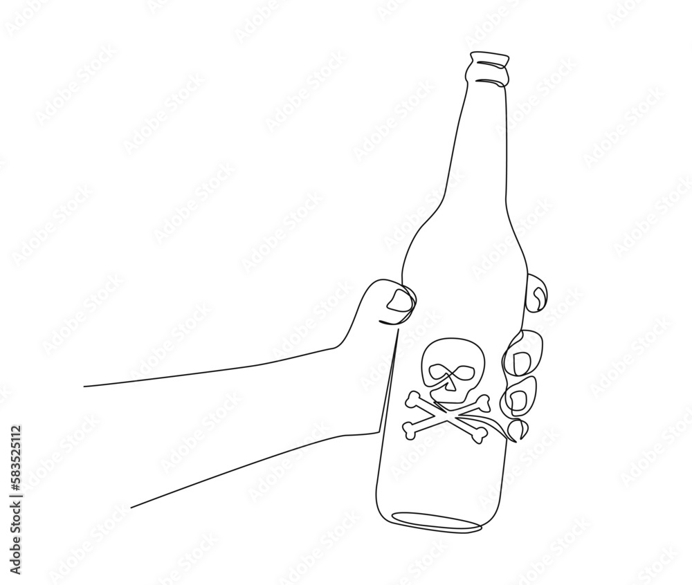 Vetor de Continuous one line drawing of hand holding poison in bottle ...