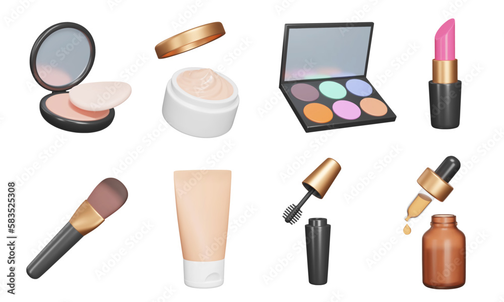 Cosmetics 3d icon set. Perfect look and beauty. powder, cream, makeup ...