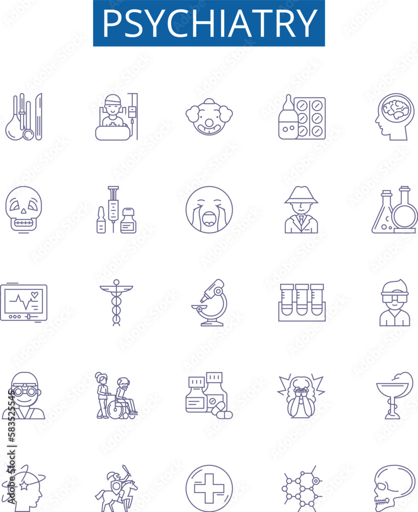 Psychiatry line icons signs set. Design collection of Psychiatry ...