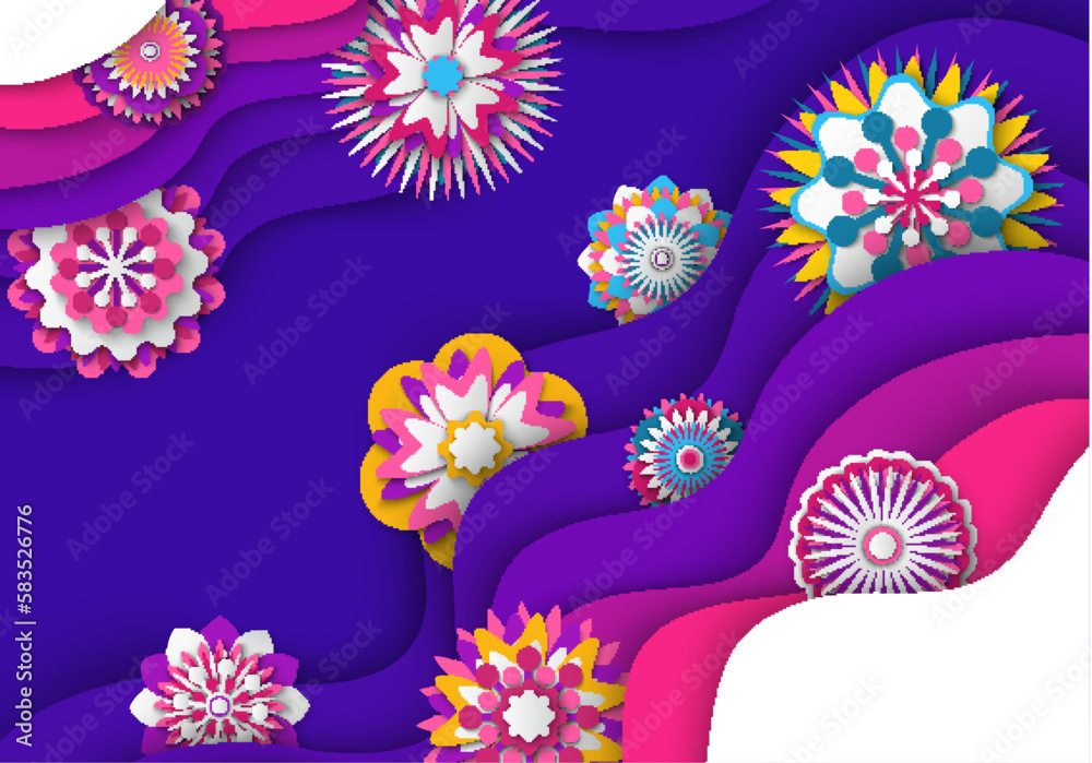 Paper cut spring flowers in shape of water spot. Fresh spring nature ...