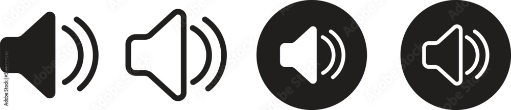 Vetor de Speaker icon. Audio speaker filled and outlined icon set. four ...