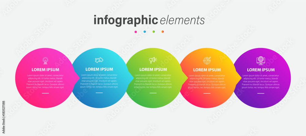 Vector infographic flat template dialogue color for five label, diagram ...