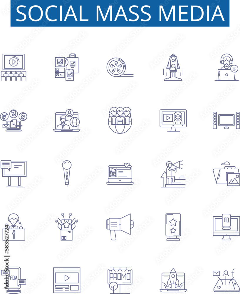 Social mass media line icons signs set. Design collection of Social ... Social mass media line icons signs set. Design collection of Social ...