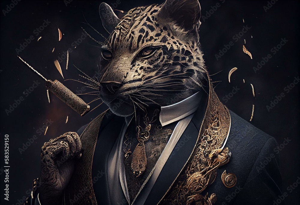Dapper animal smoking cigar with gold chain exudes gangster attitude in ...