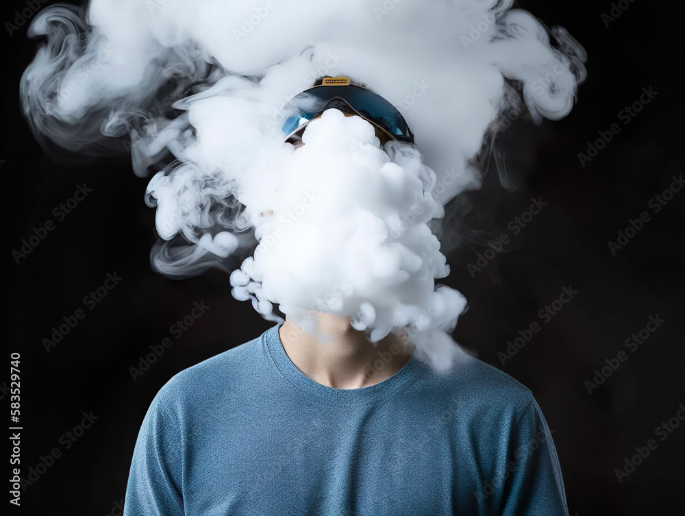 Cloudy smoke covering the face of smoker. Concept of heavy smoking ...
