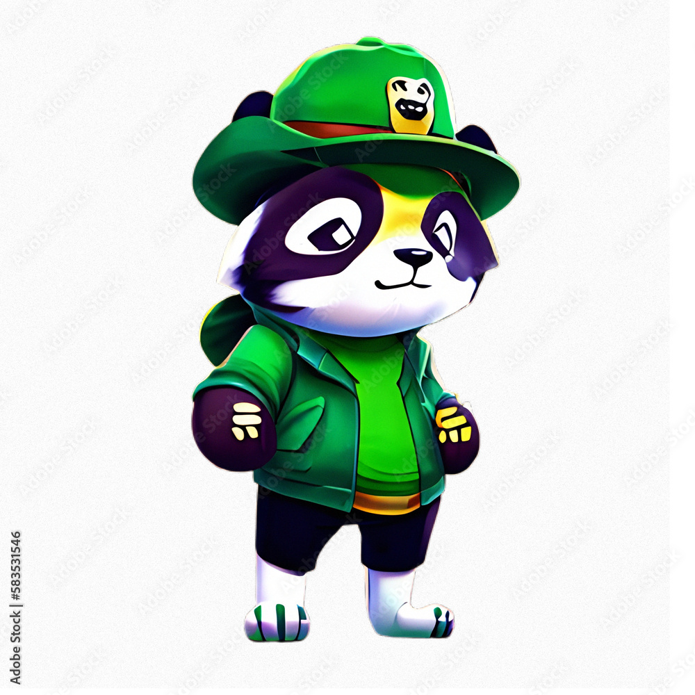 cute panda wearing hoodie outfit and cowboy hat, transparent image, AI ...