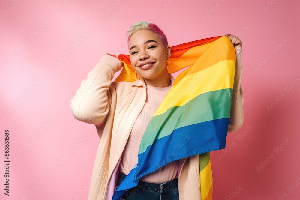 beautiful young woman smiling queer LGBTQIA+ LGBT girl teenager setted ...