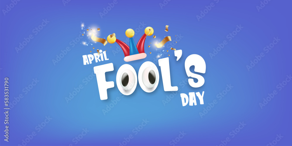 April fools day vector banner with funny clown hat and greeting text ...