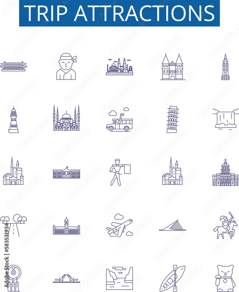 Trip attractions line icons signs set. Design collection of Tourist ...
