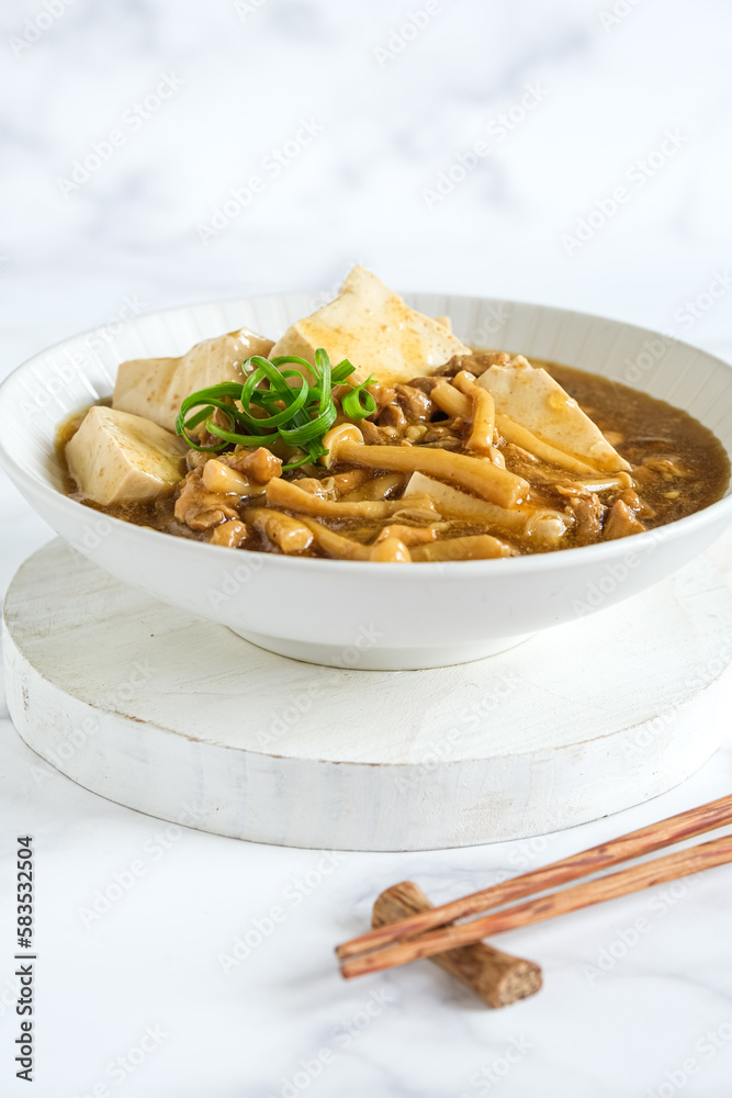 mun tahu or mun tofu is a chinese dish made from tofu, minced meat and ...