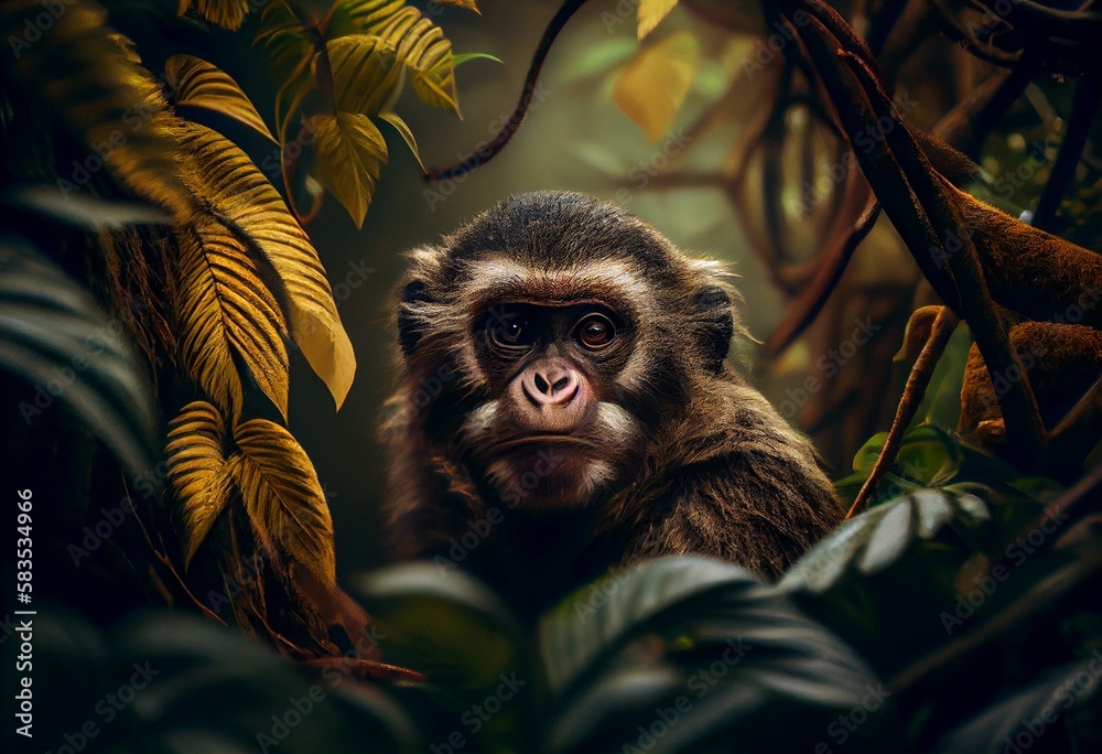 Monkey in rainforest: sustaining biodiversity & ecosystem. Generative ...