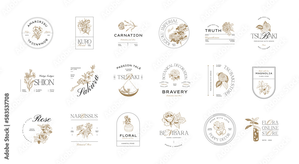 Vintage Flower logo template illustration for branding Stock Vector ...