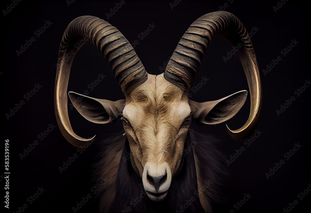 Black background with isolated goat horns, representing a satanic ...