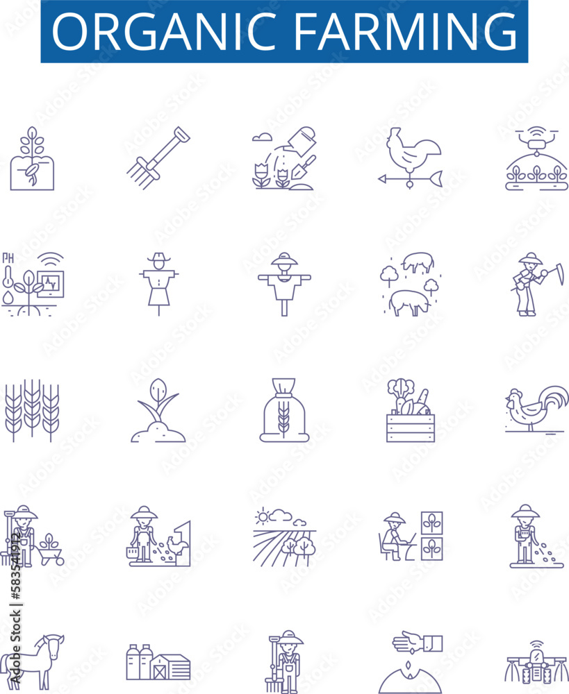 Organic farming line icons signs set. Design collection of Organic ...
