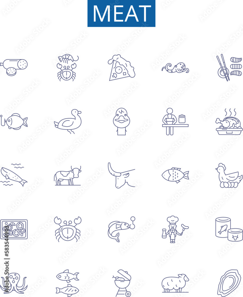 Meat line icons signs set. Design collection of Pork, Beef, Mutton ...