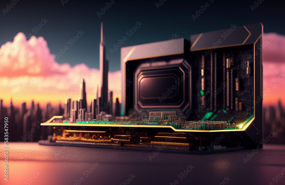 Illustration of a detailed view of a computer motherboard with labeled ...