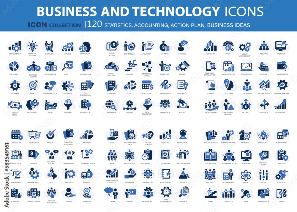 120 icons collection for business and management. Concept icons for ...