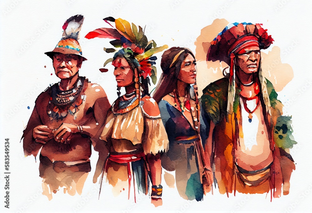 Watercolor Illustration of a Indigenous People From The Amazon In ...