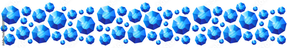 Seamless border garland with 3D light blue diamonds. Isolated vector ...