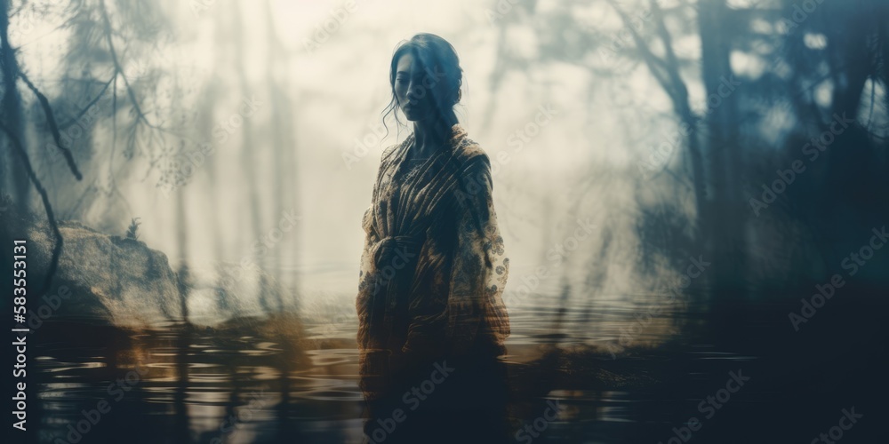 Lady of the lake, female paranormal apparition in scary haunted swamp ...