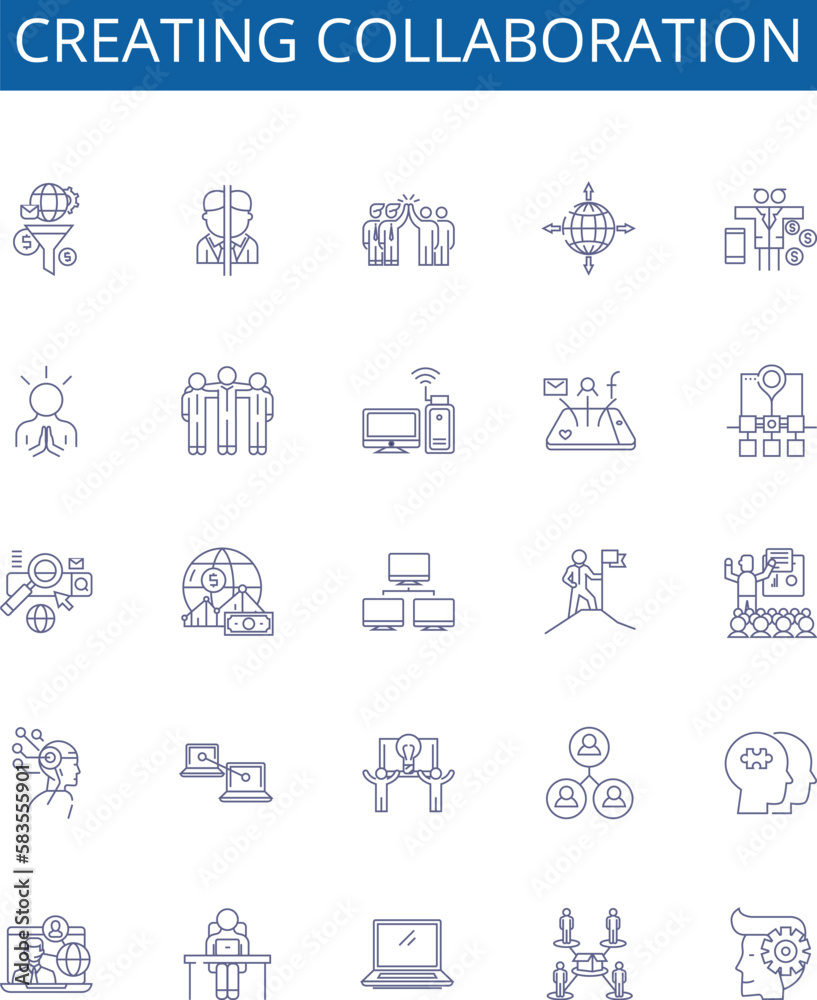 Creating Collaboration Line Icons Signs Set Design Collection Of Cooperating Uniting Pooling