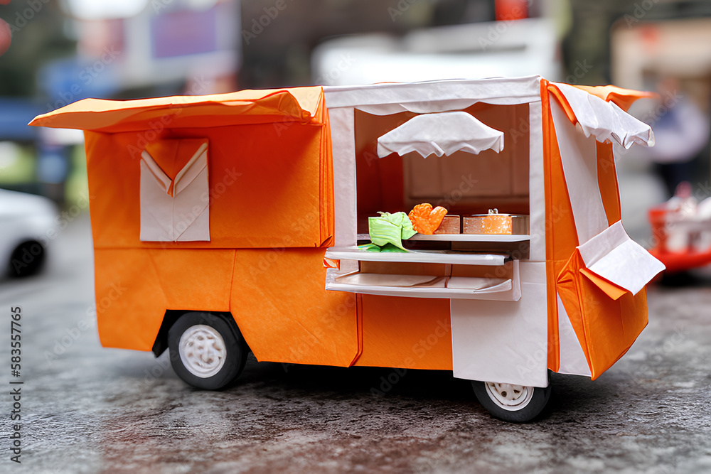 Food truck image made from origami paper folding technique. Complete ...