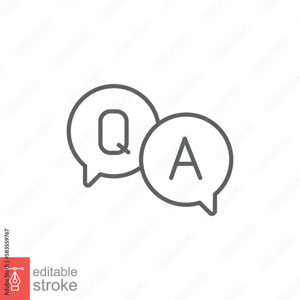 Questions and answers line icon with speech bubble for web template and app. Q and A letters ...