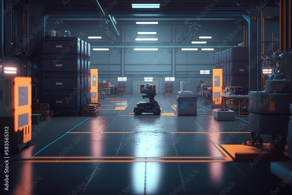 Automated modern retail warehouse. Robotics transporting boxes of ...