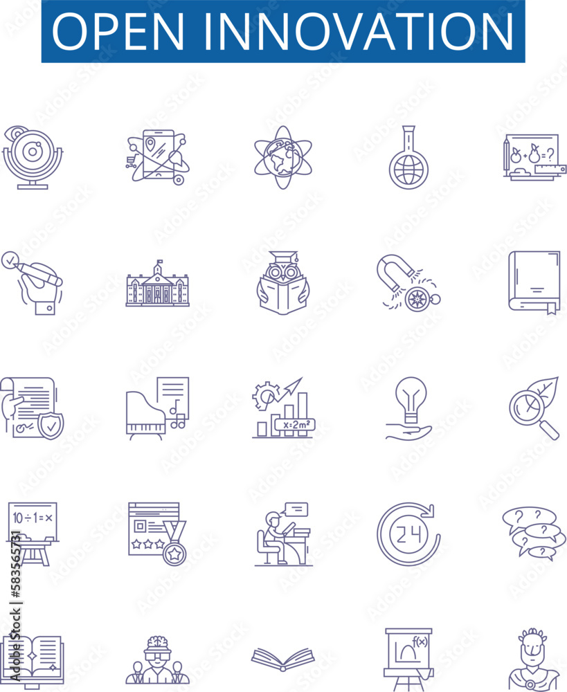 Open innovation line icons signs set. Design collection of Open ...