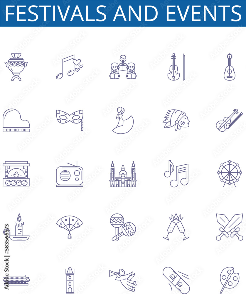 Festivals and events line icons signs set. Design collection of Parades ...