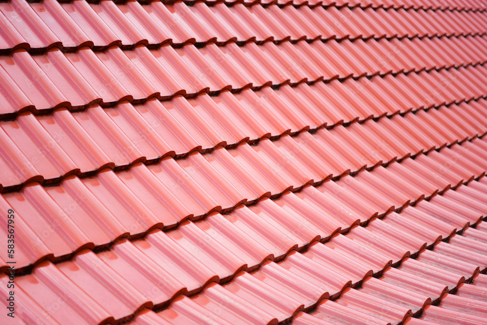 Red roof tiles were stacked in a long row It's the top part of building ...