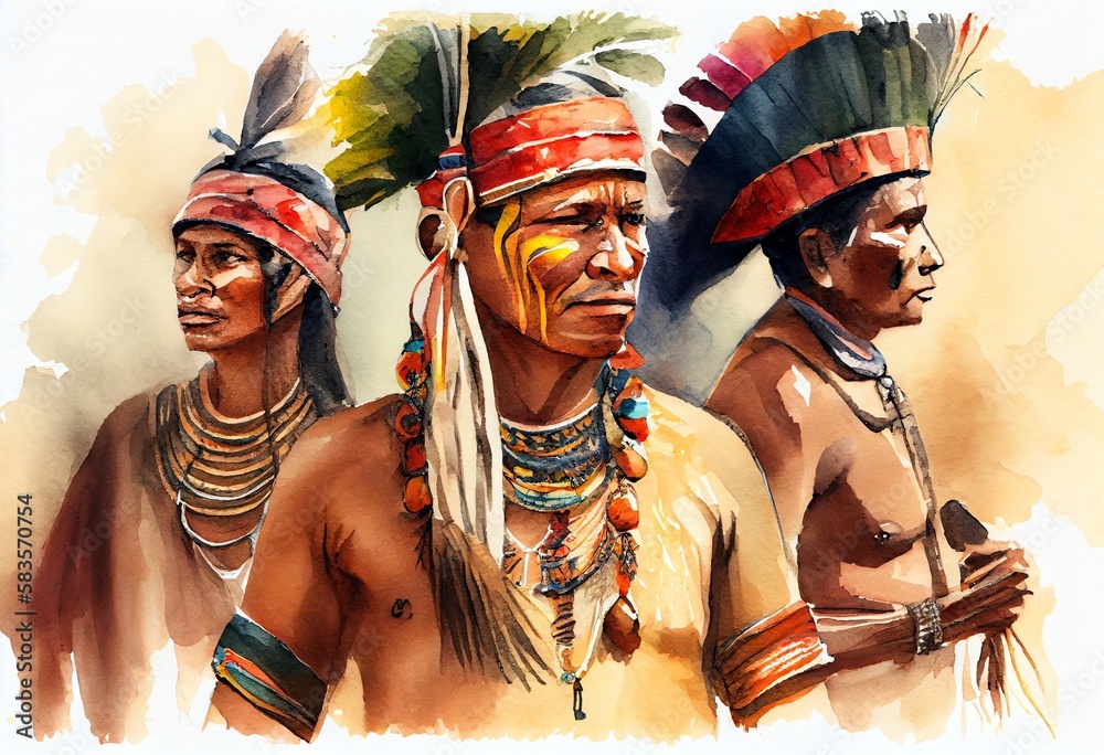 Watercolor Illustration of a Indigenous People From The Amazon In ...
