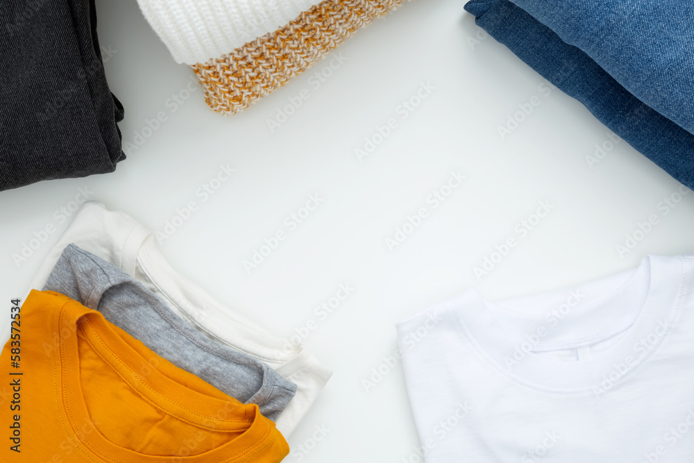 Reduce and reuse concept. Preparing clothes for swap. Waste problem in ...