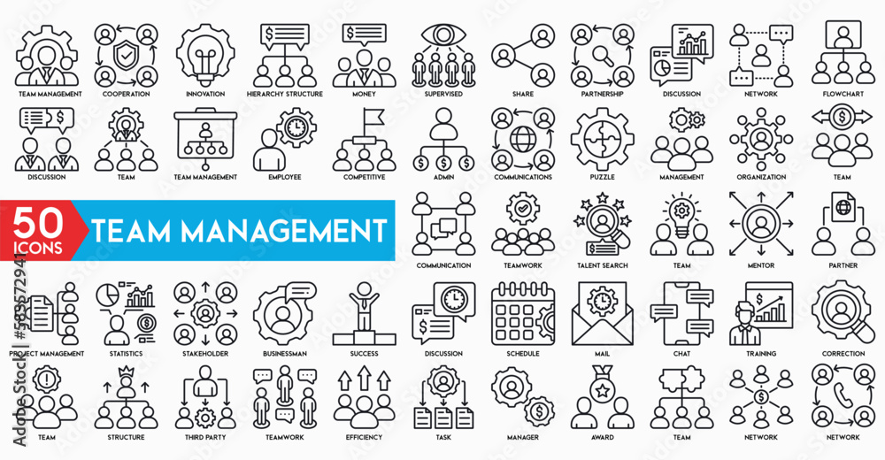 Team Management Outline Icon Collection. Thin Line Set contains such ...
