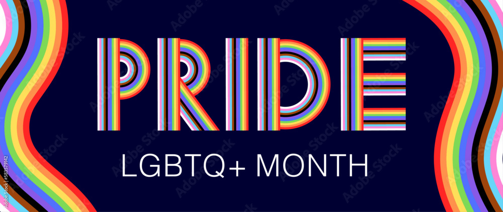LGBTQ+ Pride Month Banner. Flag ribbon typography design. LGBTQIA Pride ...