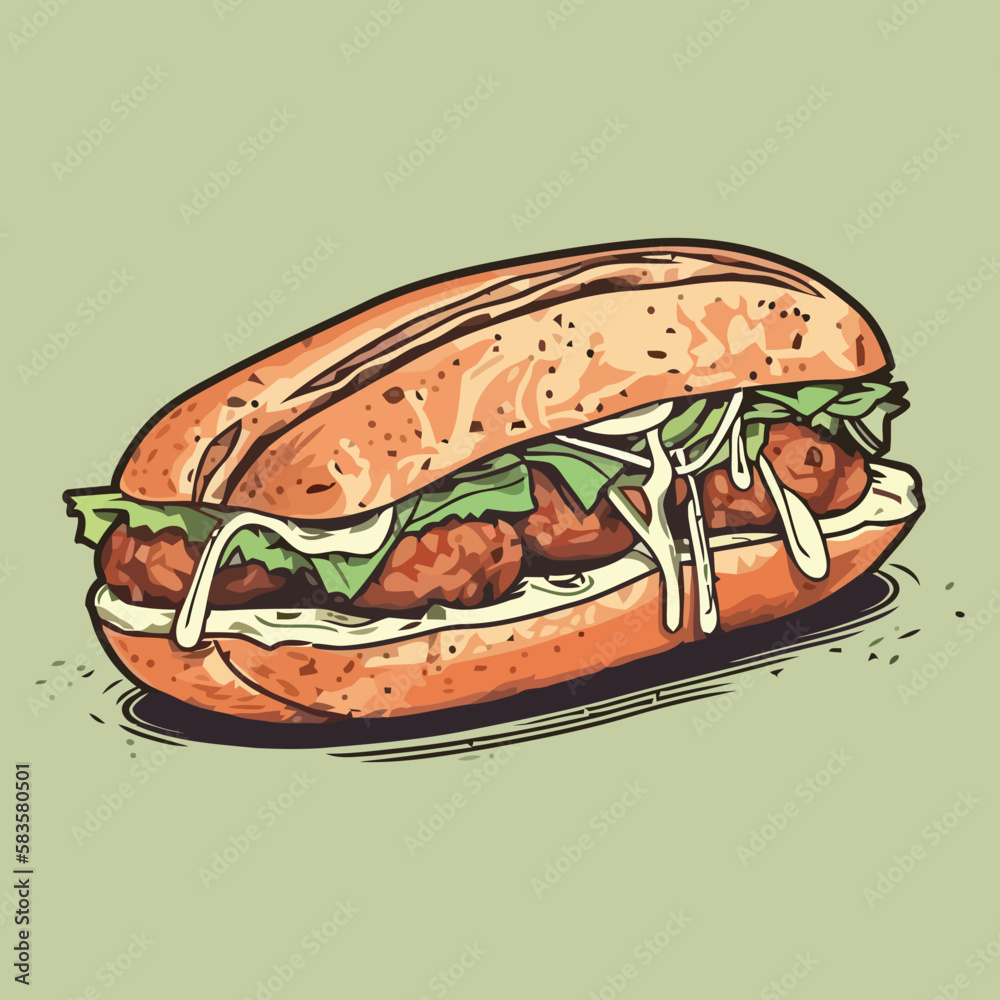 Meatball Sub Vector Illustration Stock Vector | Adobe Stock