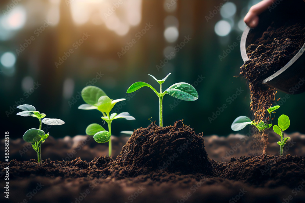 Planting a tree in ground. Spring Seeding. Planting seeds in soil ...