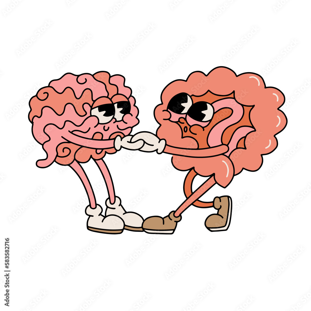 Gut-brain connection isolated concept. Groovy friendly organs ...