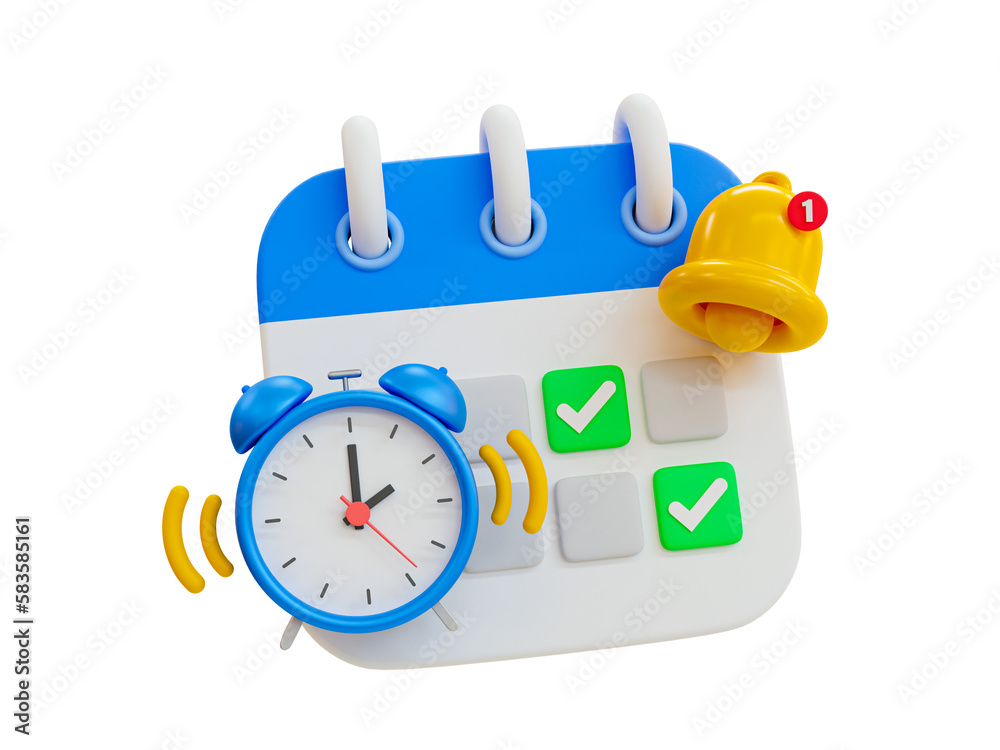 3d minimal time management concept. schedule notification. meeting ...